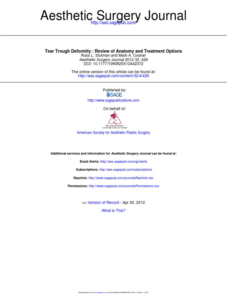 Tear Trough Deformity Review of Anatomy and Treatment Options | PDF ...