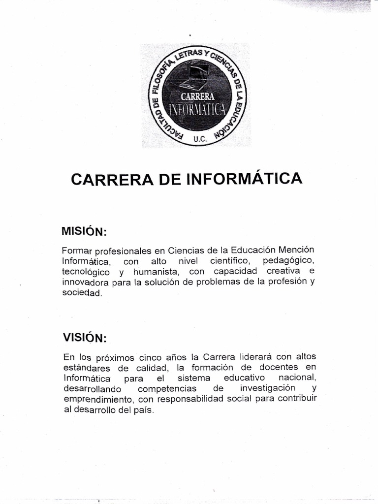 Mision y Vision Carrera de Informatica | PDF