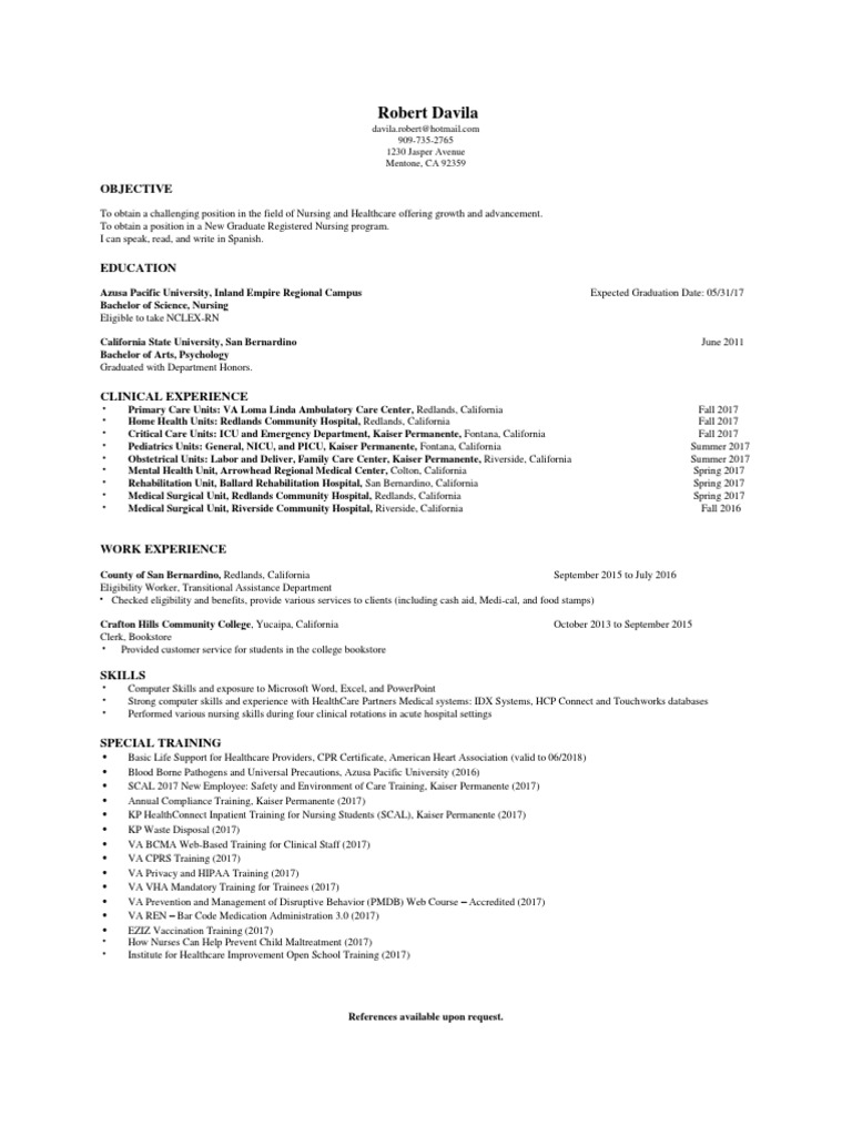 rdav resume | Kaiser Permanente | Nursing