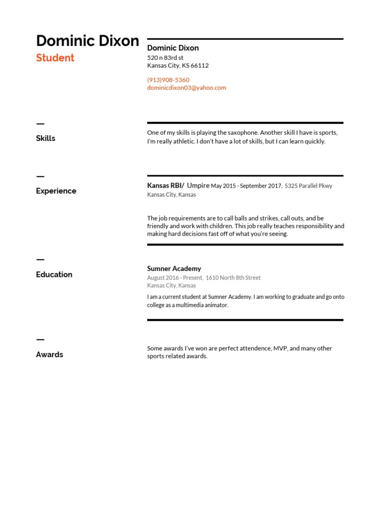 Dominic Dixon: Student Profile | PDF | Career & Growth