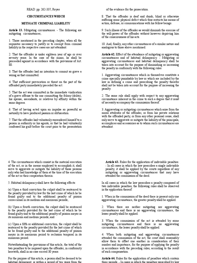 Circumstances Which Mitigate Criminal Liability Article 13. Mitigating ...