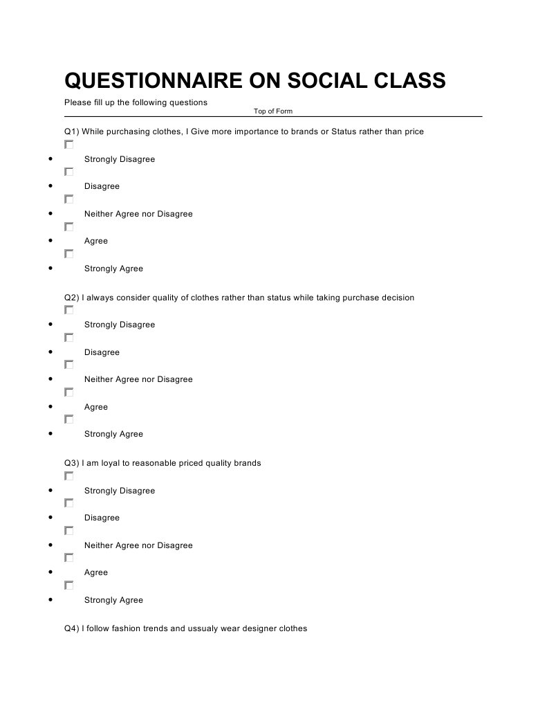 Questionnaire On Social Class | PDF | Economies | Business