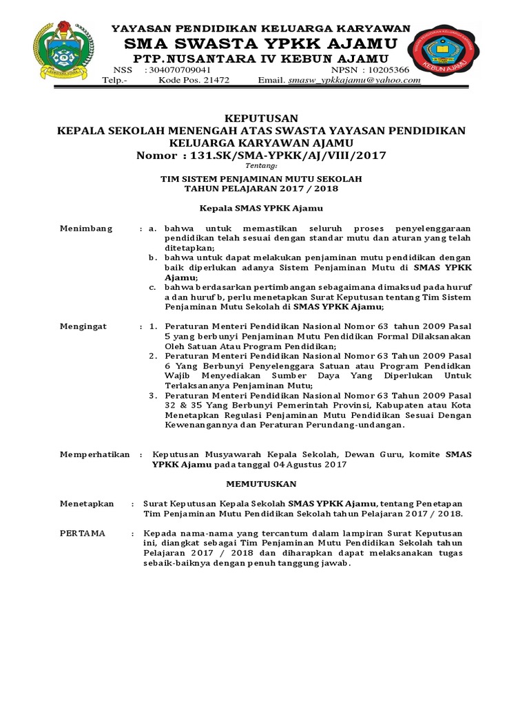 Contoh SK Tim PMP | PDF