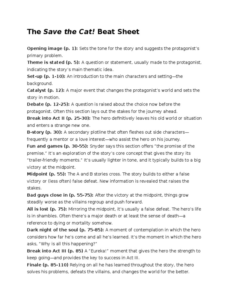 Save The Cat Beat Sheet | PDF
