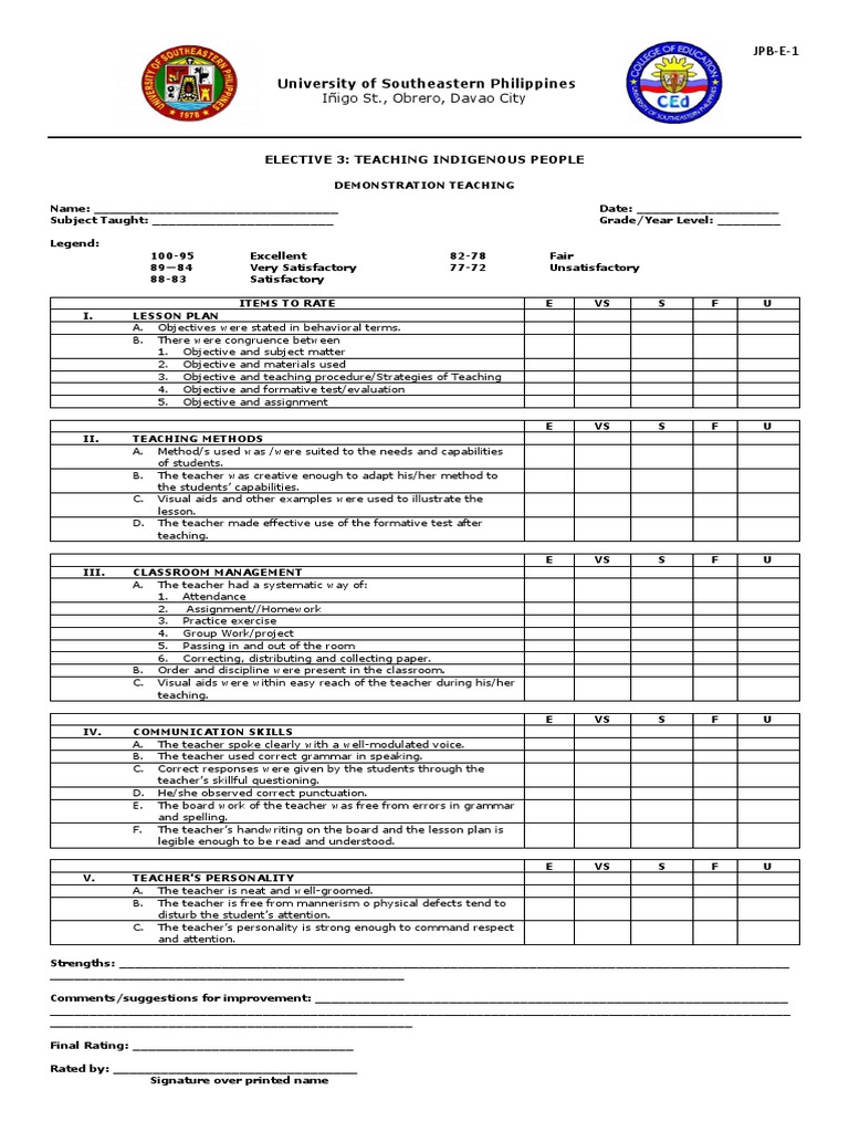 Tip Demo Teaching Criteria | PDF | Lesson Plan | Homework