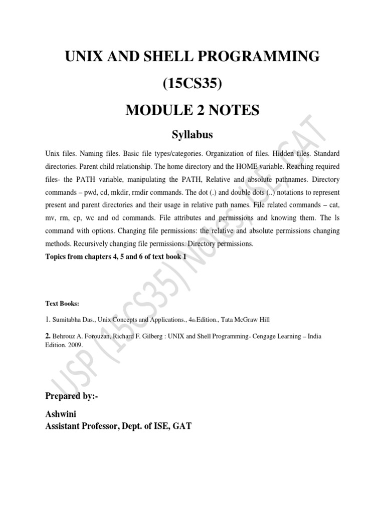 Unix And Shell Programming 15cs35 Module 2 Notes Syllabus Download Free Pdf Computer File