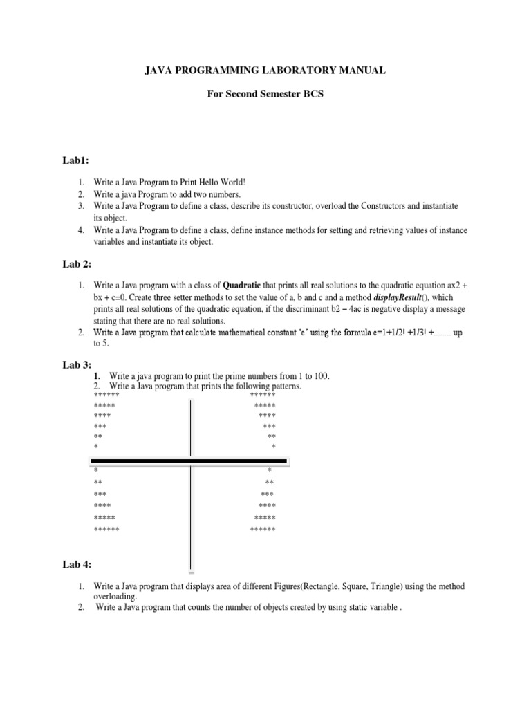 Java Programming Laboratory Manual Pdf Method Computer Programming 3388