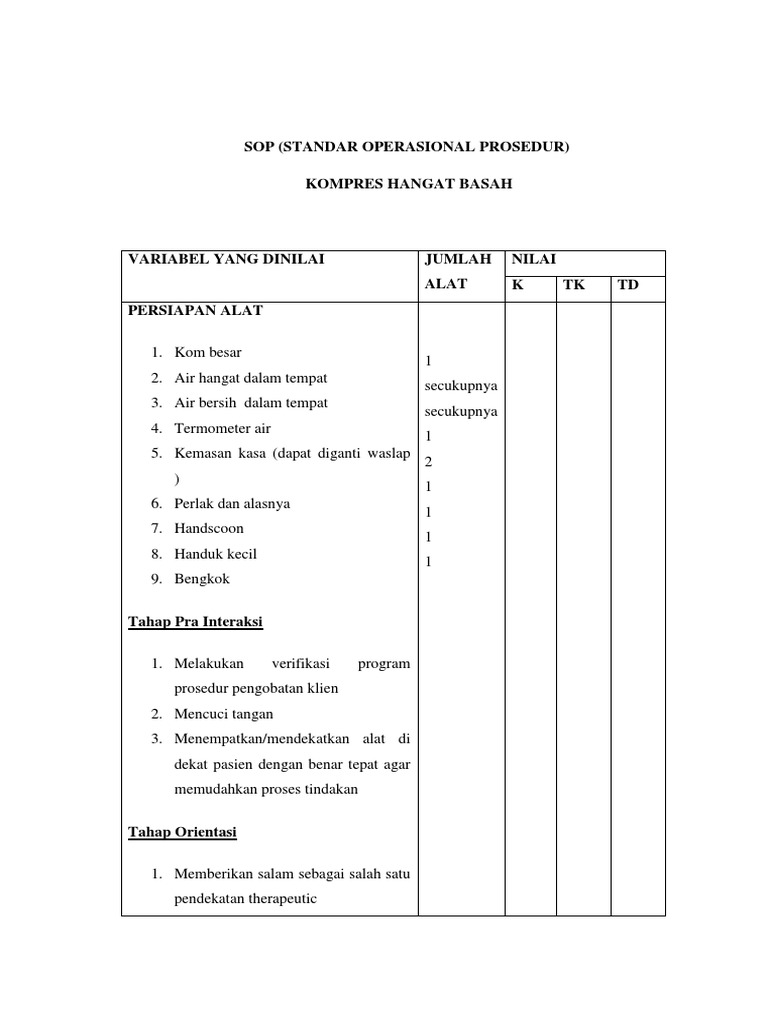 Sop Tabel Kompres Hangat Basah | PDF