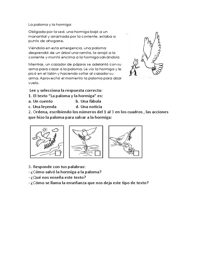 Fábula: La Paloma y la Hormiga | PDF