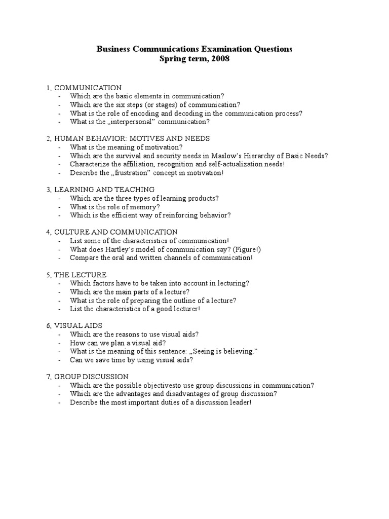 Business Communications Examination Questions | PDF