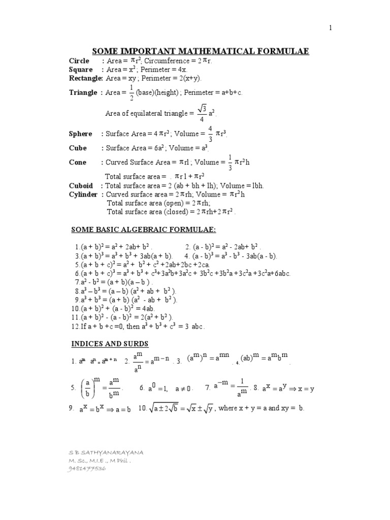 Basic Maths Formulae 2 | PDF | Area | Trigonometric Functions