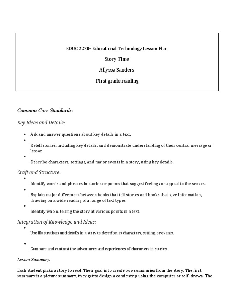 Story Time Lesson Plan | PDF | Teaching | Communication