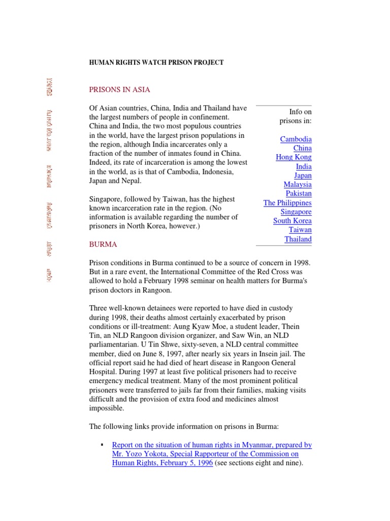 Human Rights Watch Prison Project | PDF | Prison | Myanmar