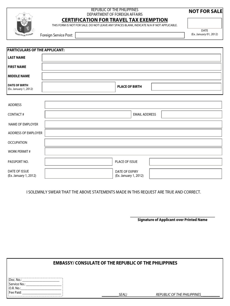 Certification For Travel Tax Exemption | PDF