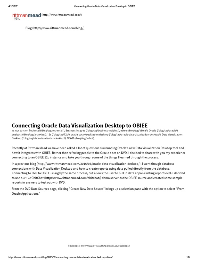 Connecting Oracle Data Visualization Desktop To OBIEE | PDF | Oracle Database | Databases