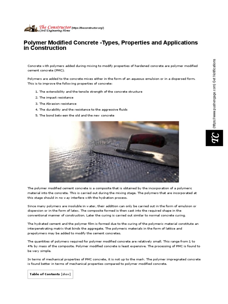 Polymer Modified Concrete - Types, Properties and Applications | PDF ...