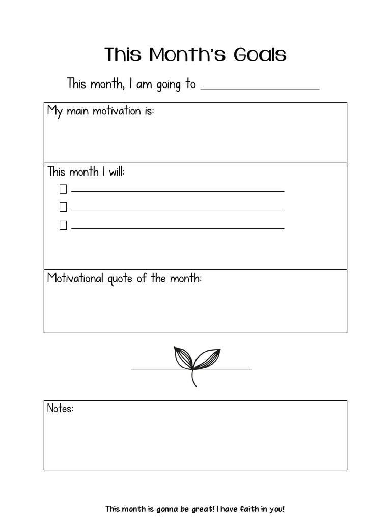 Monthly Goals Printable | PDF