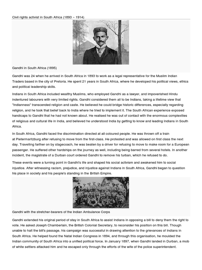 Gandhi's Activism in South Africa (1893-1914) | PDF | Social Science