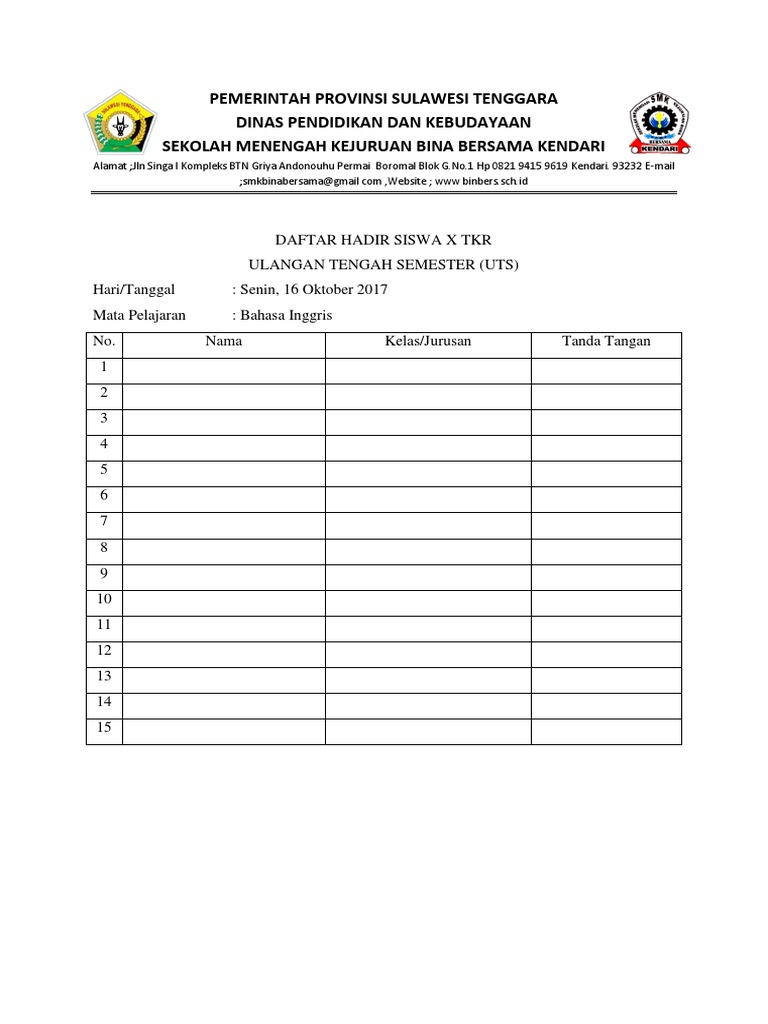 Daftar Hadir Siswa Uts | PDF