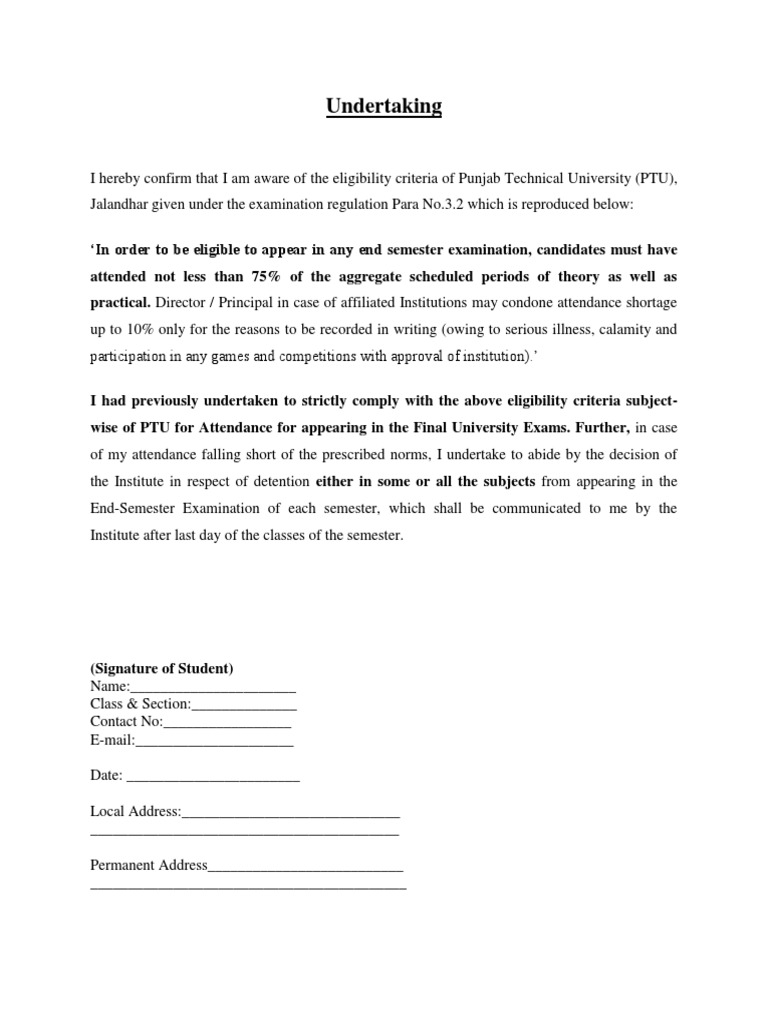 Attendance Undertaking | PDF