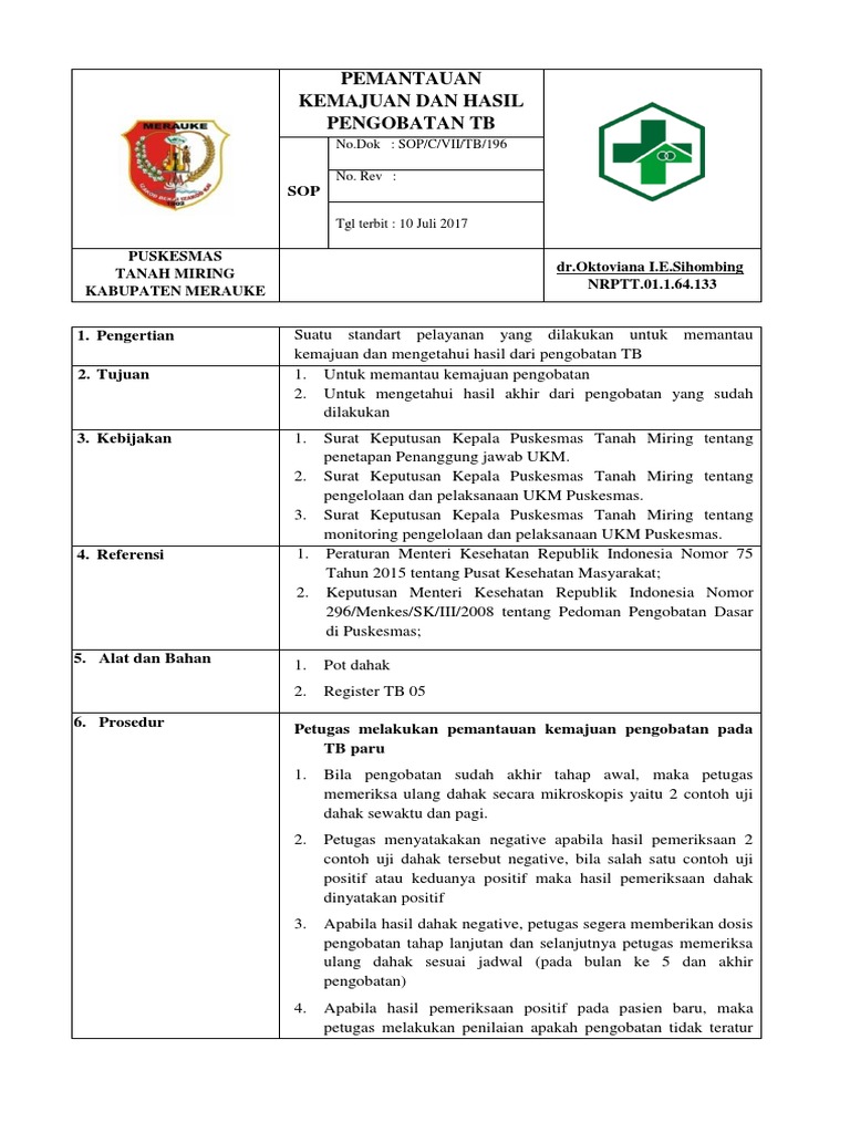 SOP Pemantauan Kemajuan Dan Hasil Pengobatan TB | PDF