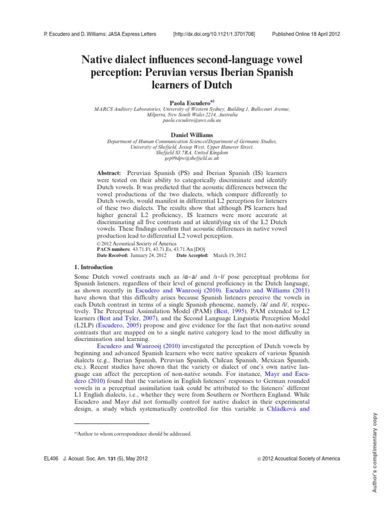 Native Dialect in Uences Second-Language Vowel Perception: Peruvian ...