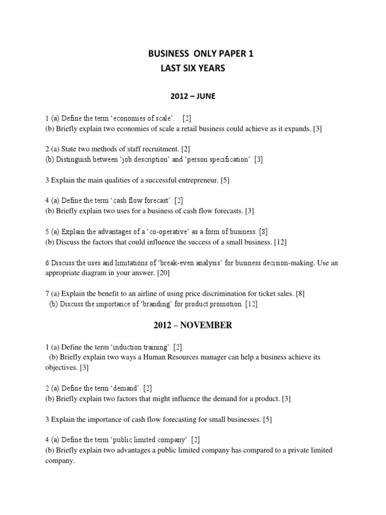 Past Questions As Level Business | PDF | Employment | Social Enterprise