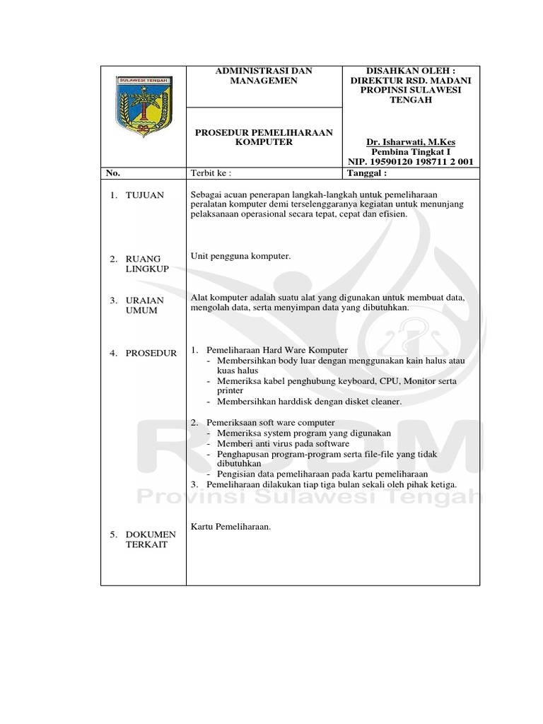Sop Pemeliharaan Komputer | PDF