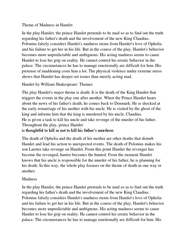 Hamlet's Madness and Struggle for Revenge | PDF | Hamlet | Tragedy