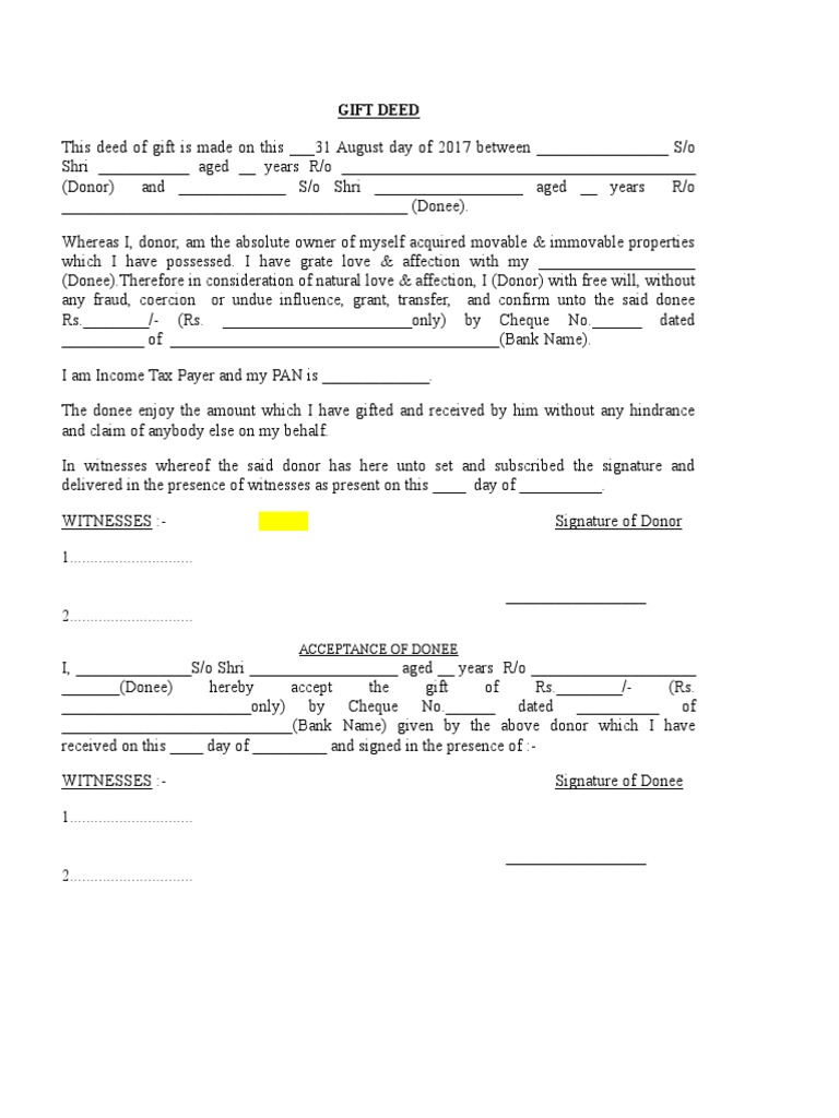 Gift Deed Document | PDF