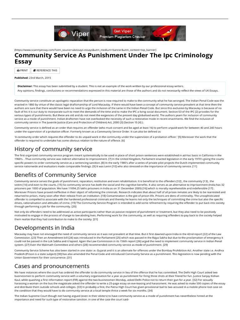 Community Service as IPC Punishment | PDF | Bail | Advocate