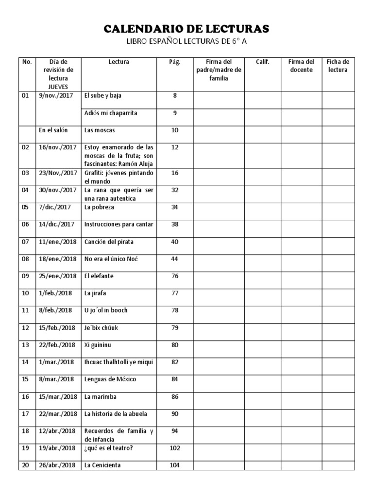Calendario de Lecturas | PDF