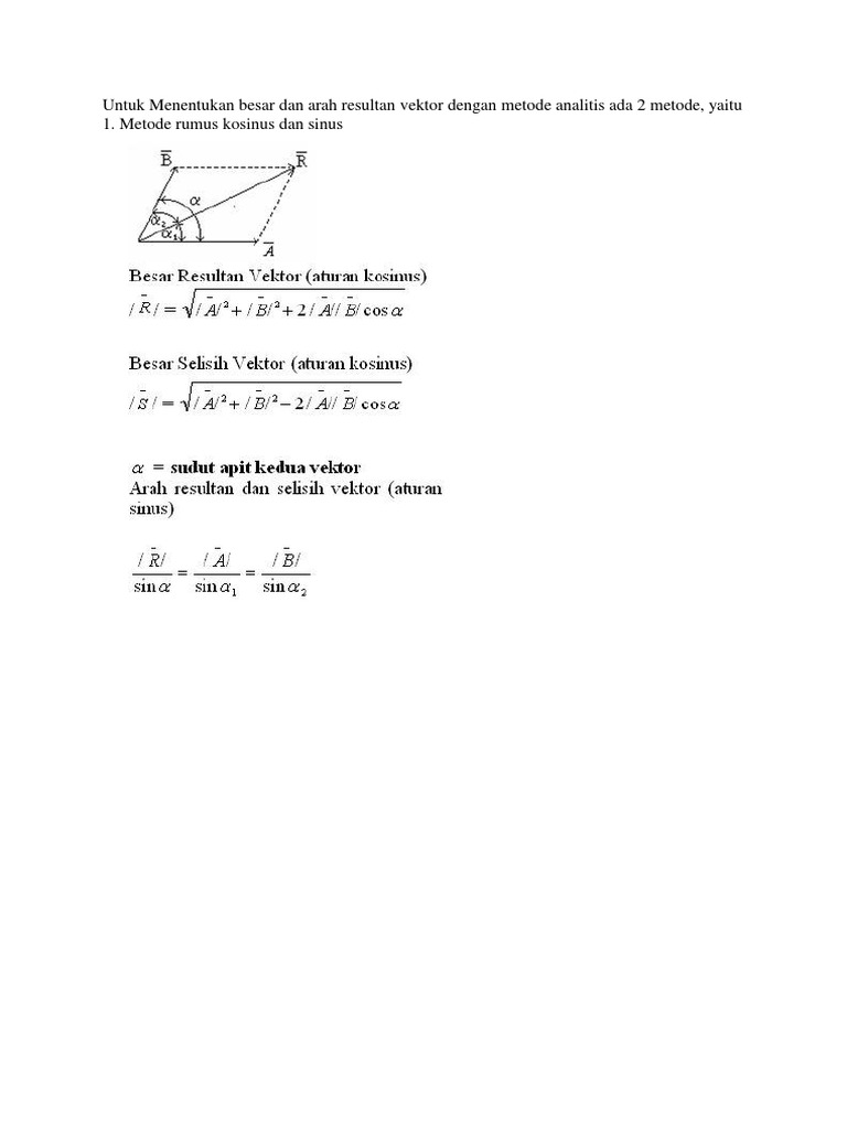 Untuk Menentukan Besar Dan Arah Resultan Vektor Dengan Metode Analitis Ada 2 Metode | PDF