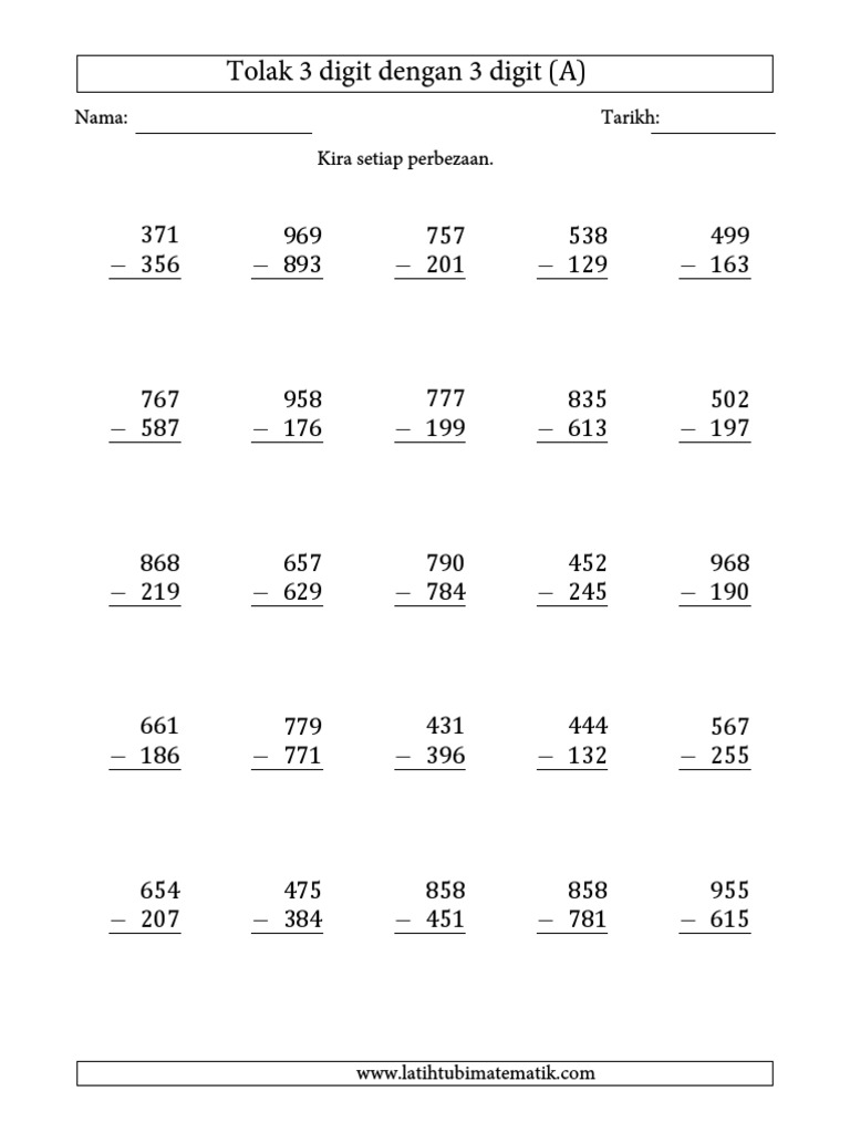 Tolak 3 Digit Dengan 3 Digit PDF | PDF