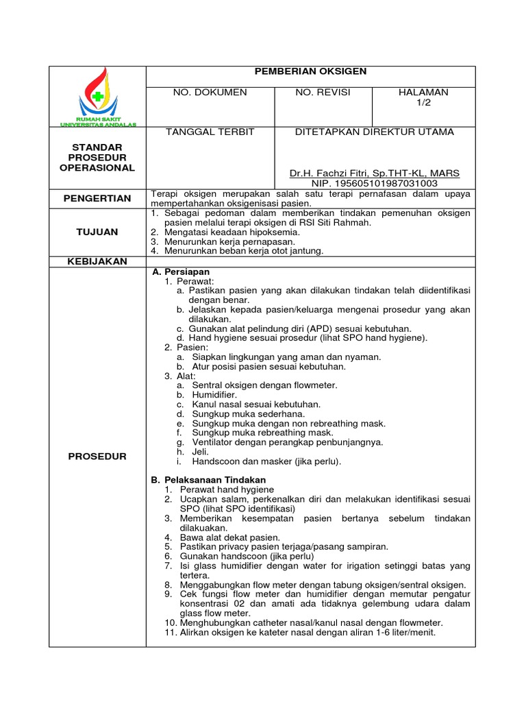 Spo Pemberian Oksigen | PDF