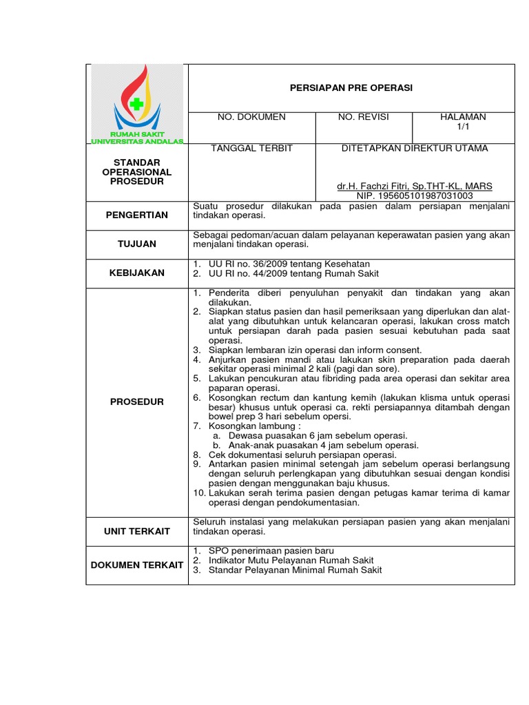 SPO Persiapan Pre Operasi | PDF