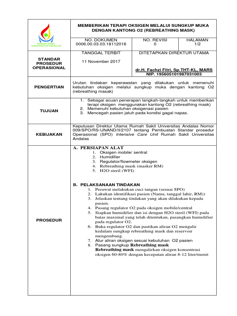 SPO Memberikan Terapi Oksigen Melalui Sungkup Muka | PDF
