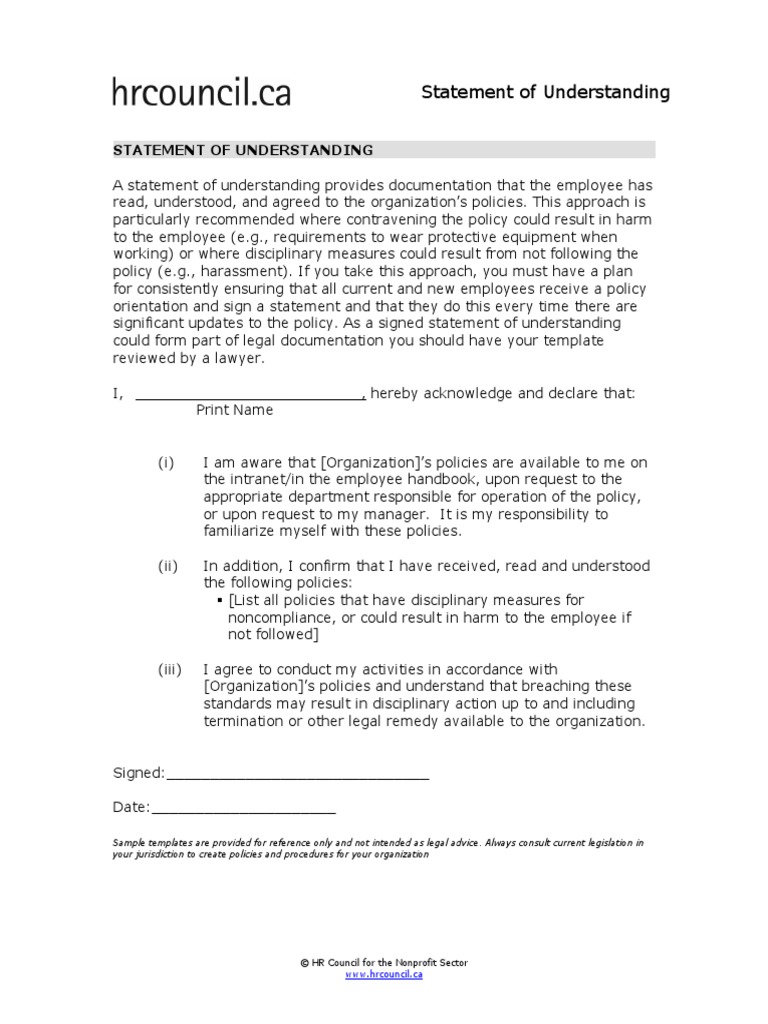 Statement of Understanding Template | PDF | Virtue | Public Sphere