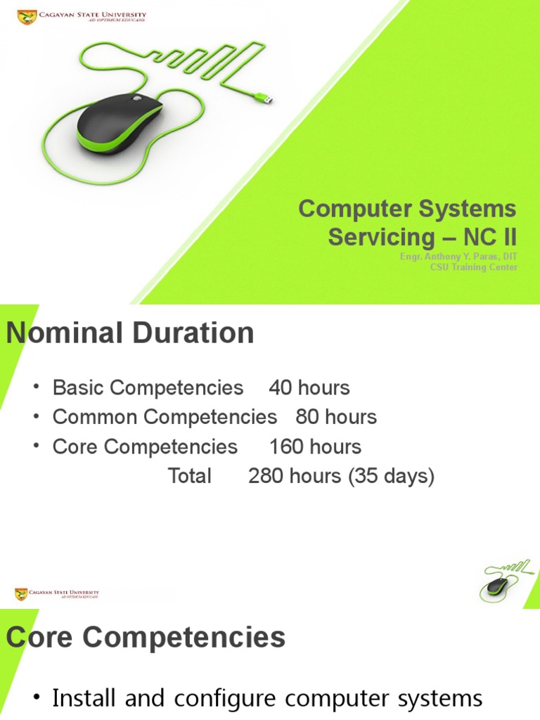 Computer Systems Servicing - NC II: Engr. Anthony Y. Paras, DIT CSU ...