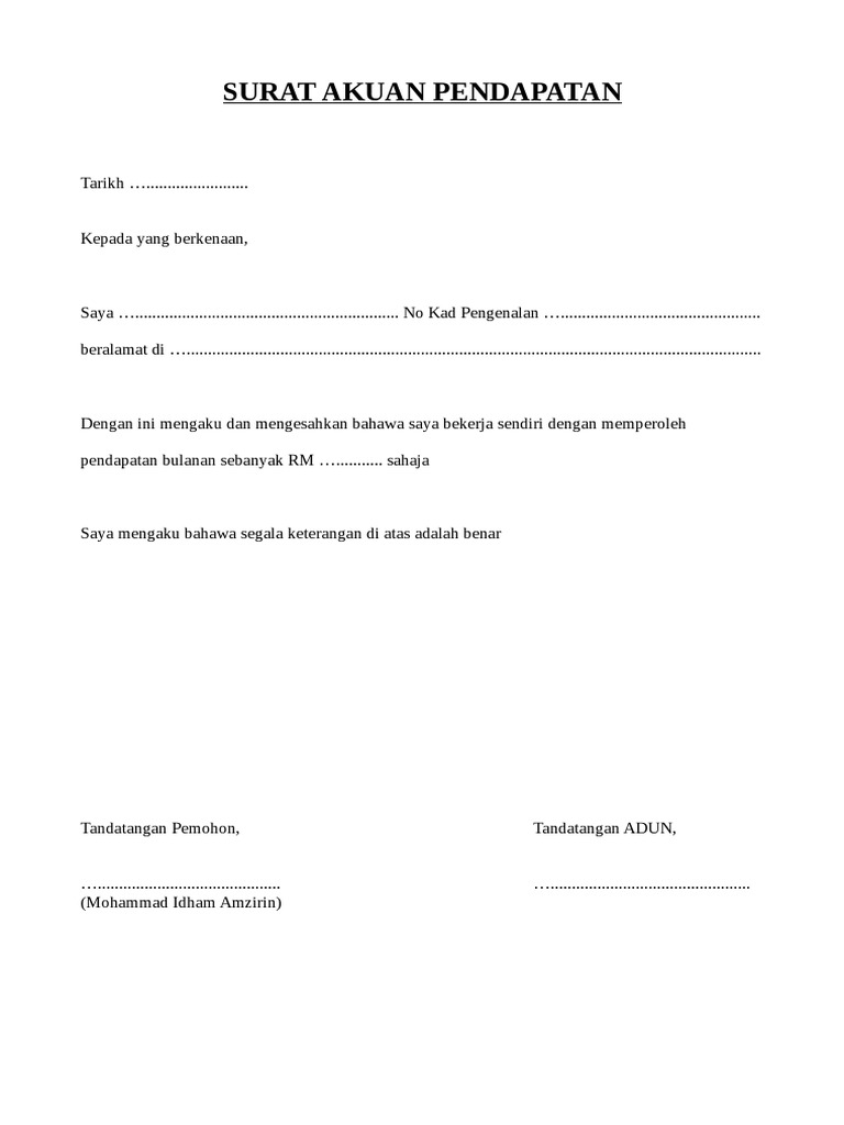 Surat Akuan Pengesahan Pendapatan | PDF