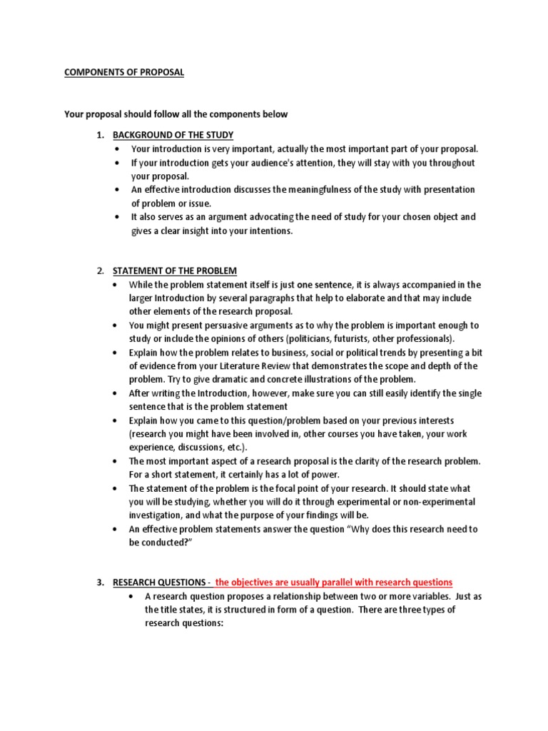 Components of Proposal | PDF | Definition | Goal