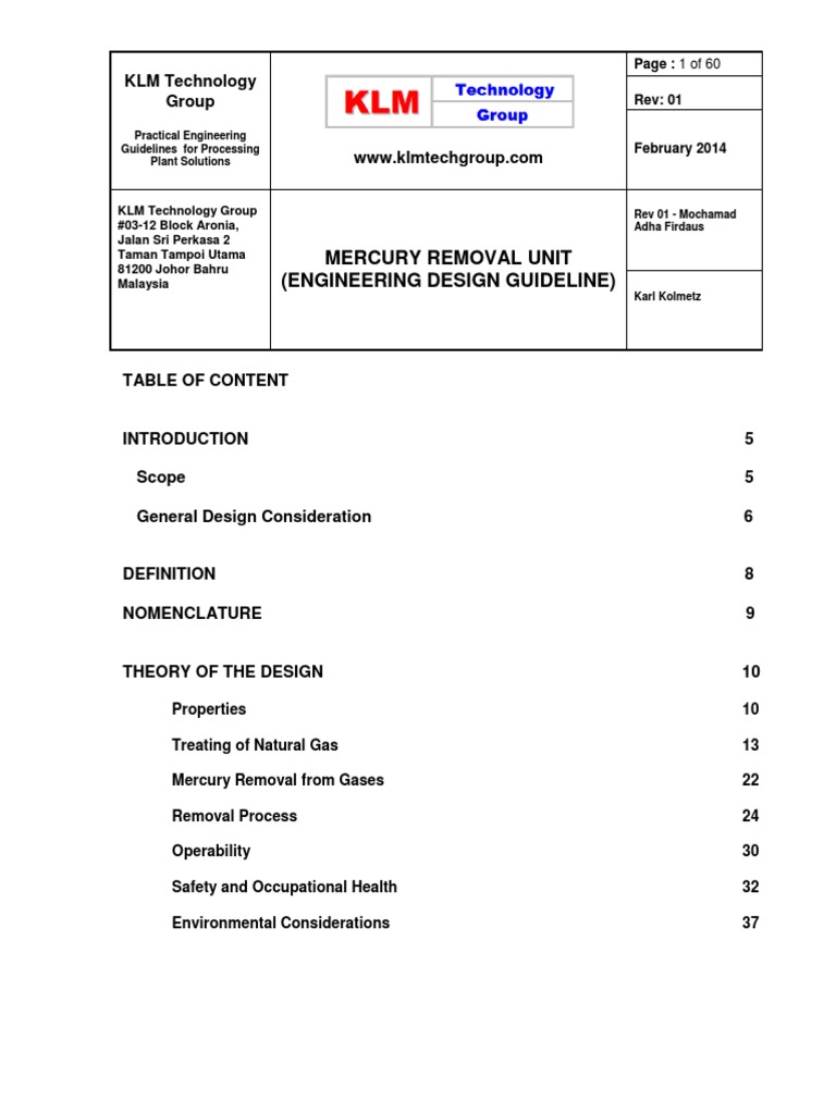 Engineering Design Guidelines Mercury Removal Unit Rev01web | PDF ...
