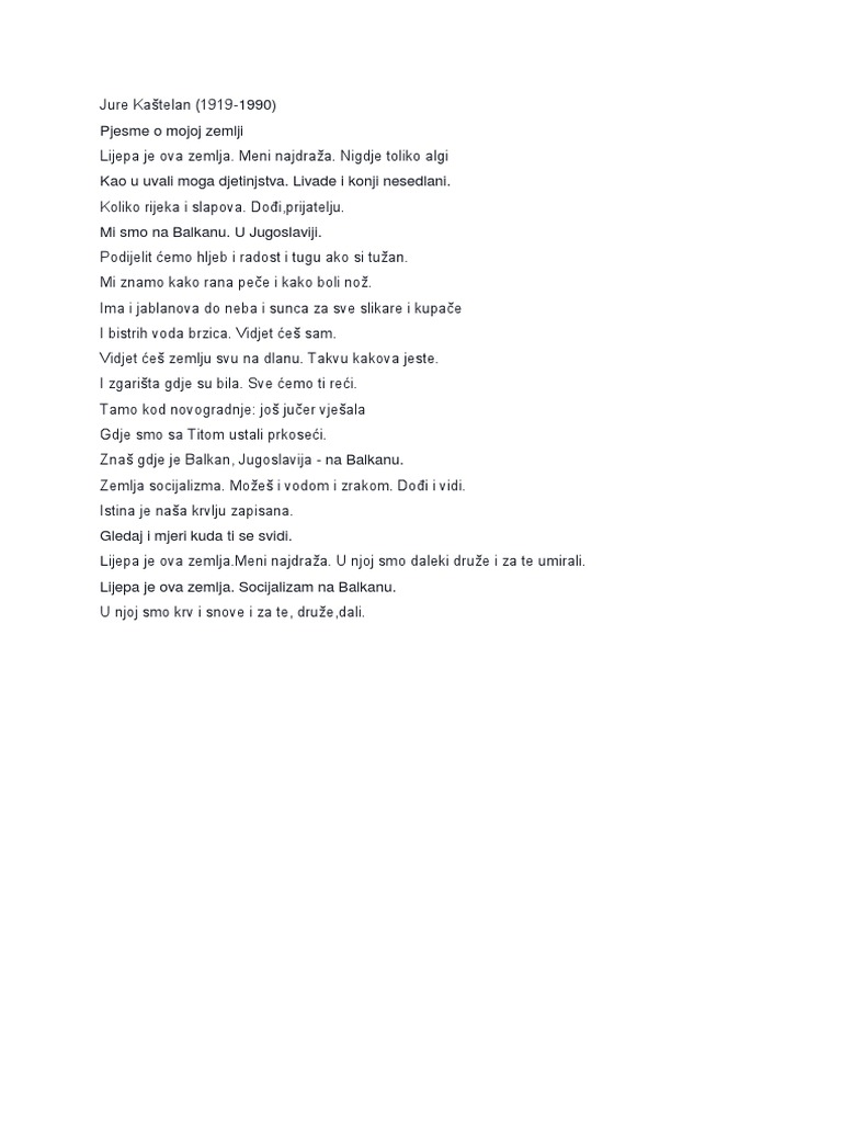 Jure Kastelan - Pjesme o Mojoj Zemlji | PDF