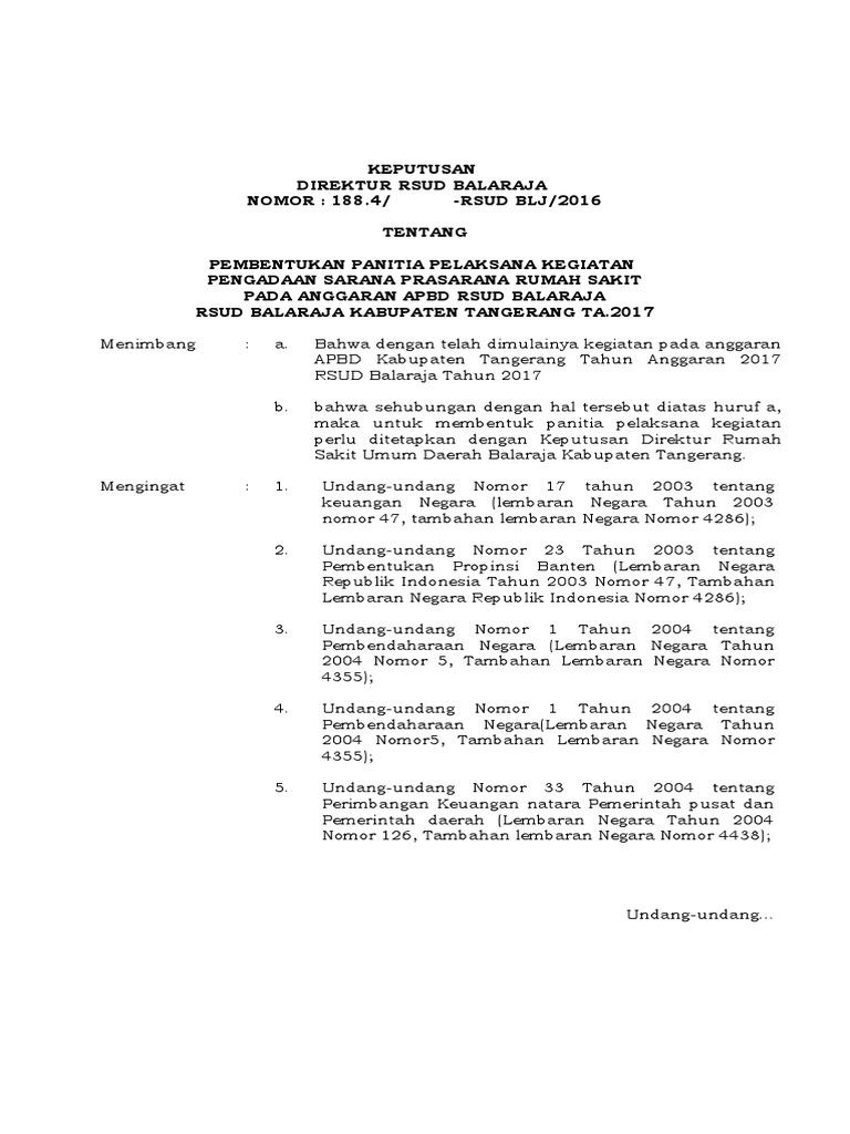 SK Panitia Pelaksana Kegiatan Sarpras | PDF