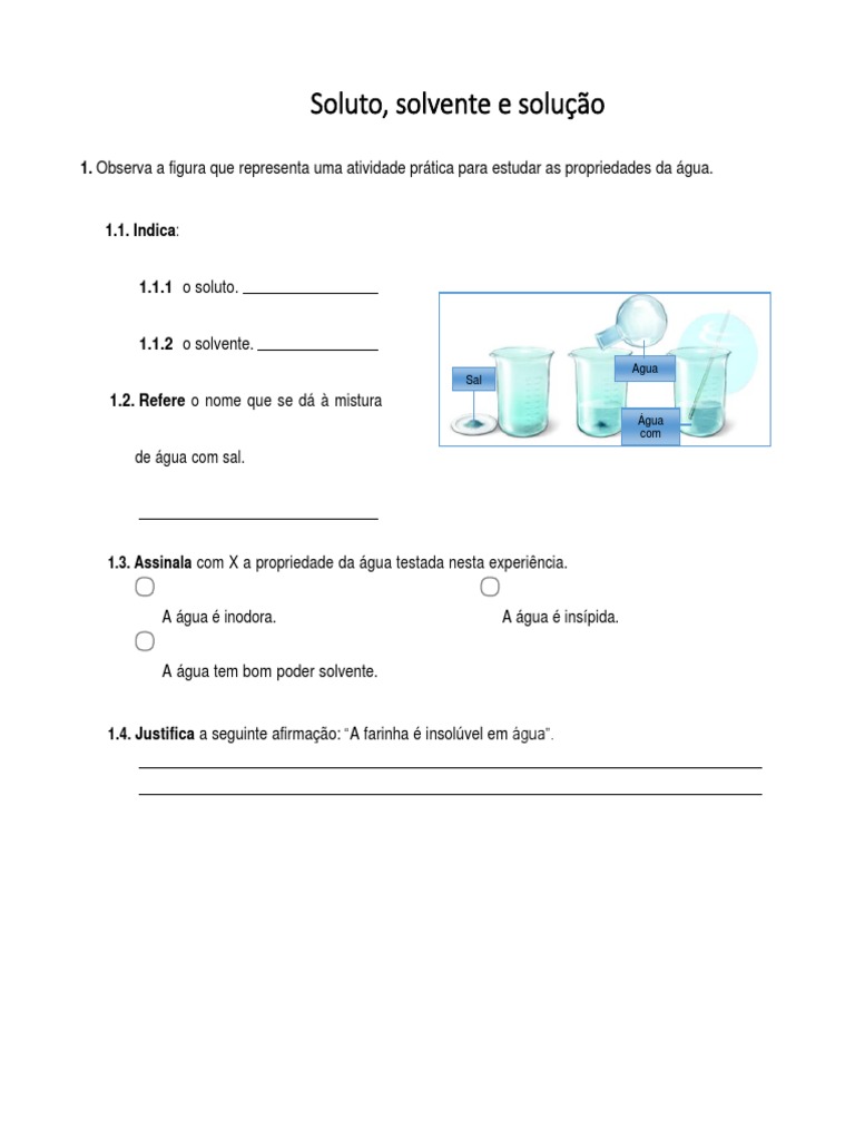 Soluto, Solvente, Solução | PDF | Sal (Química) | Atmosfera