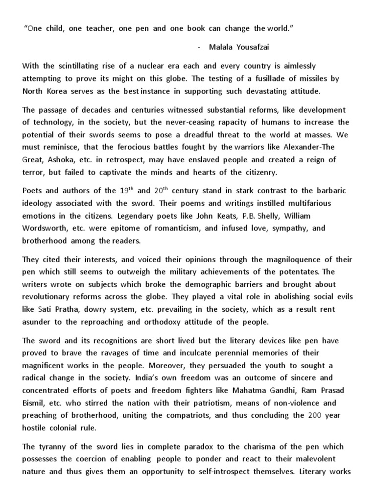 Pen Is Mightier Than The Sword | PDF | Poetry