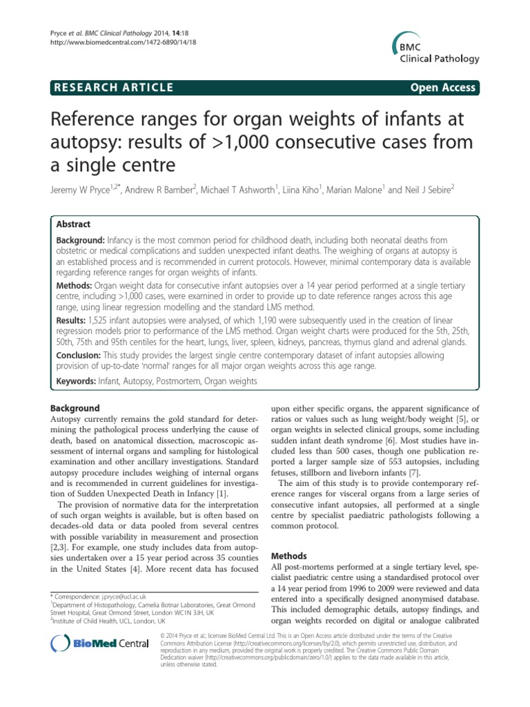 Neonatal Organ Weights | PDF | Autopsy | Pathology