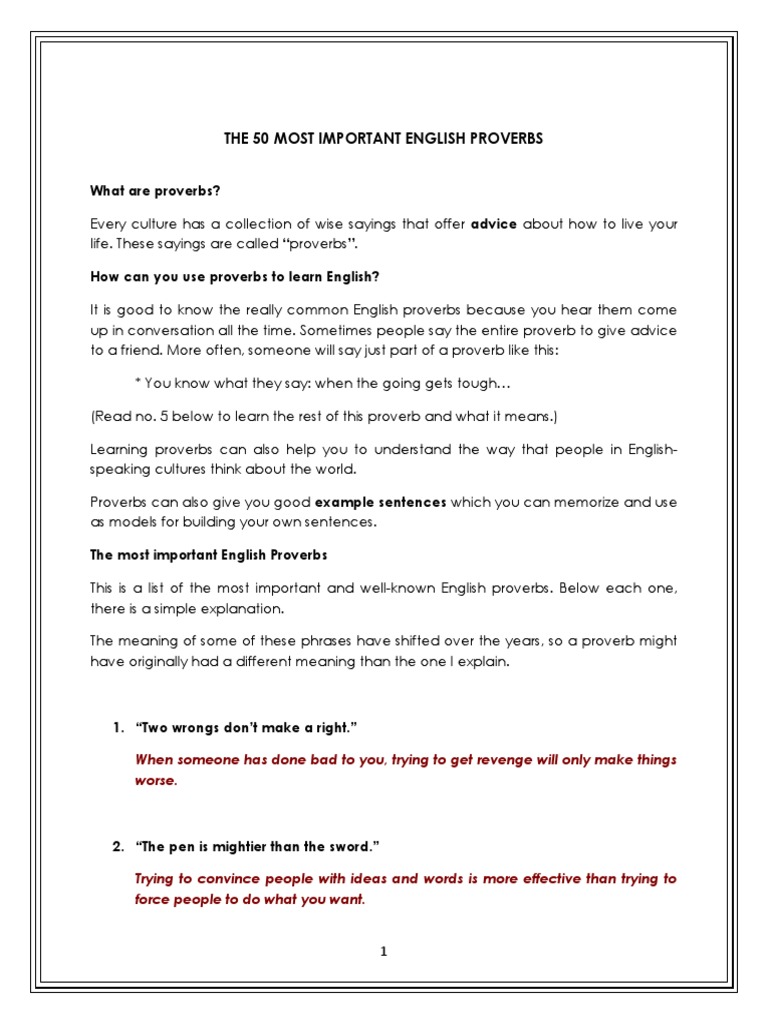 SOLUTION: 150 Common English Proverbs With Meanings And, 48% OFF