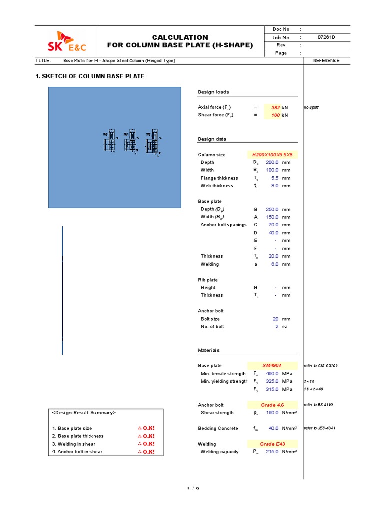 Column Base Plate (Hinge Type) | PDF | Structural Steel | Column