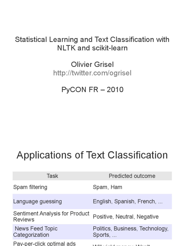 Statistical Learning And Text Classification With Nltk And Scikit Learn